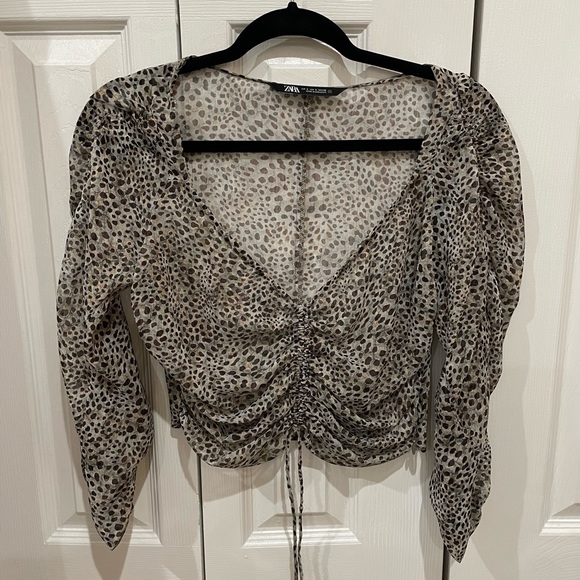 Zara | Tops | Zara Ruched Sheer Long Sleeve Blouse | Poshmark